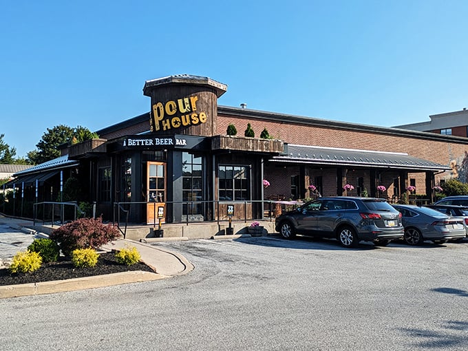 The Pour House stands proudly in Exton, its "Better Beer Bar" sign a beacon of hope for thirsty travelers seeking liquid salvation and seafood nirvana.