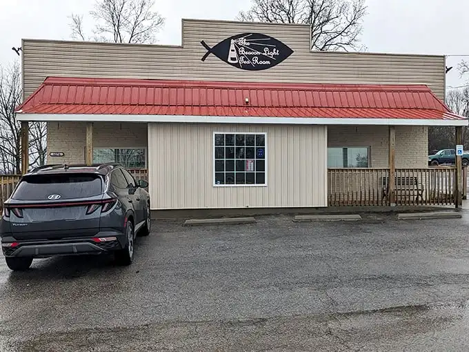 The unassuming exterior of Beacon Light Tea Room beckons hungry travelers with its distinctive fish sign—proof that culinary treasures often hide in plain sight.