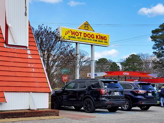 The iconic orange roof of Gus's Hot Dog King stands like a beacon of comfort food salvation on Jefferson Avenue in Newport News.