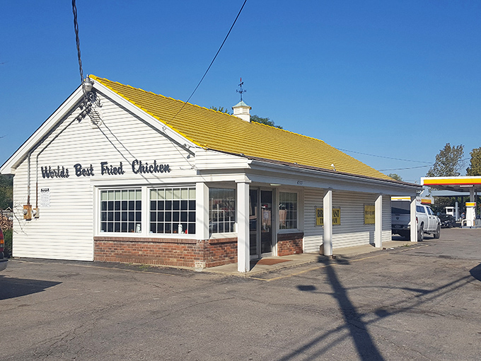 The modest white building with its sunshine-yellow roof boldly proclaims "World's Best Fried Chicken" – a claim that generations of Cincinnatians have found hard to dispute.