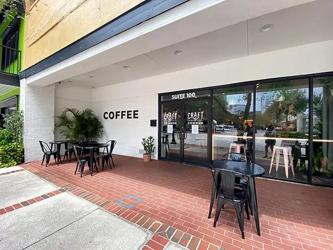 The minimalist exterior of Craft & Common speaks volumes – simple "COFFEE" signage against white brick says, "We don't need to shout about how good we are."