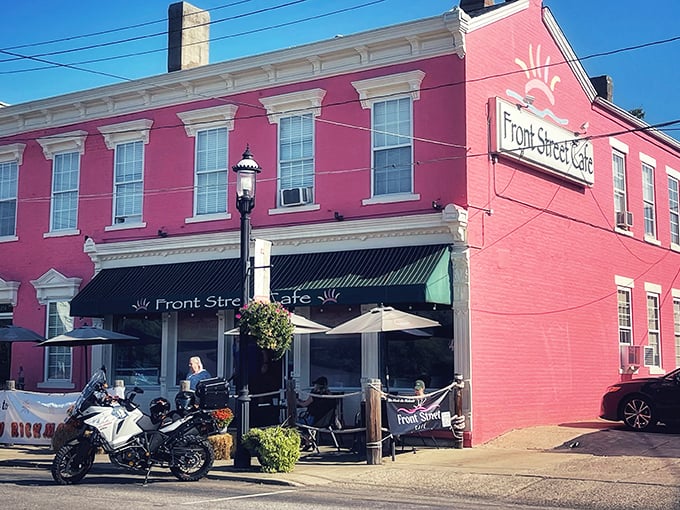 Front Street Café welcomes hungry travelers with its charming green awning and riverside location. Small-town Ohio hospitality at its finest! 