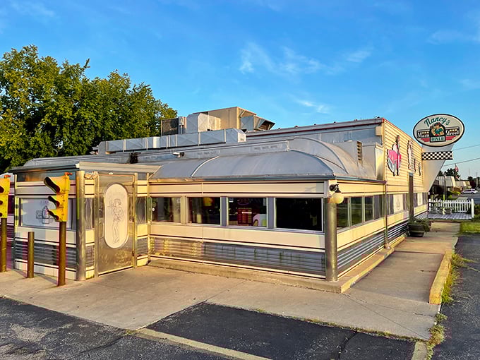 Classic Americana gleams in the Ohio sunshine. This isn't just a diner—it's a time machine with pancakes waiting at the destination.
