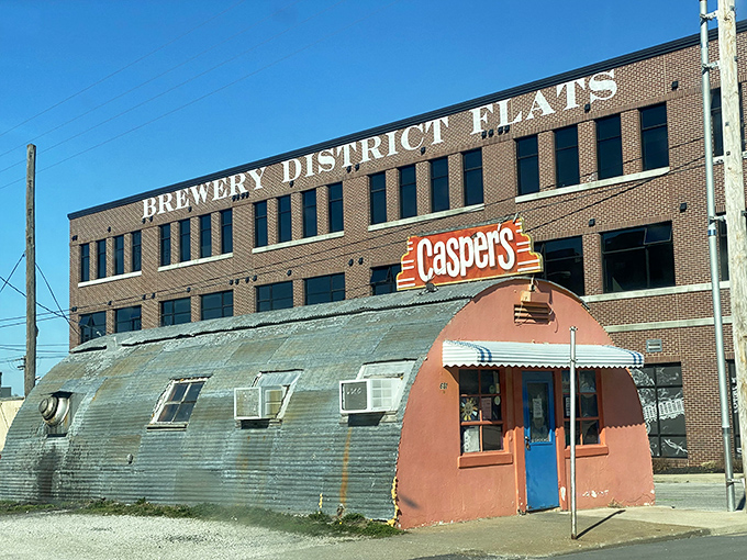 The iconic Quonset hut exterior of Casper's stands proudly in Springfield's Brewery District, like a salmon-pink time capsule promising delicious treasures inside.
