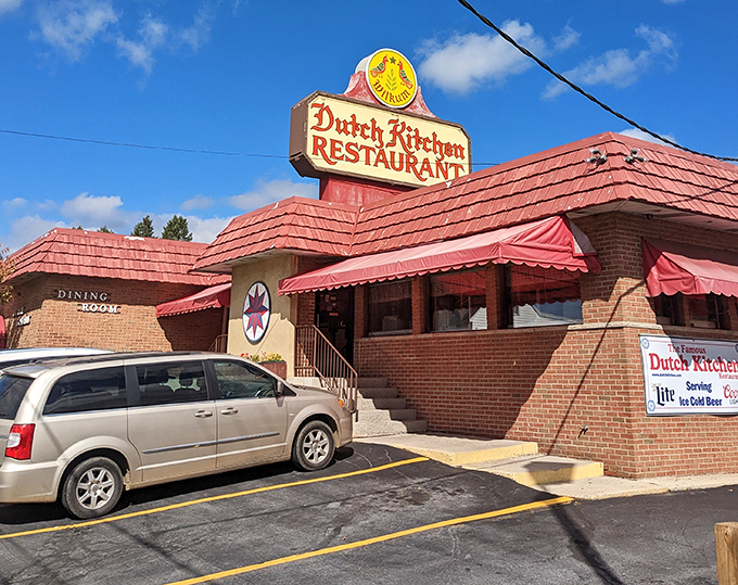The iconic red-roofed Dutch Kitchen stands like a beacon of comfort food along Route 61, complete with charming tulips greeting hungry travelers.