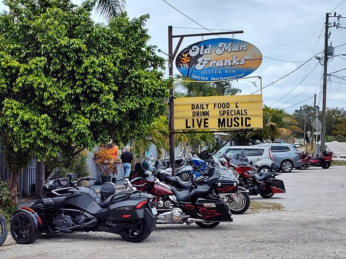 The sign says it all - open weekends only, which in Florida time translates to "whenever the fish are biting and the beer is cold."