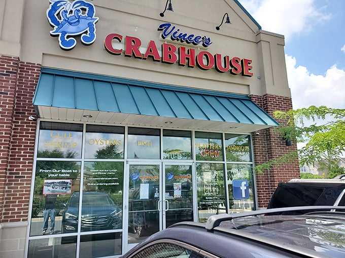 That cheerful blue crab mascot practically winks at you from the storefront, promising crustacean adventures ahead.