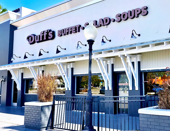 The iconic blue and white exterior of Duff's Buffet stands as a beacon of comfort food in Clearwater, where hungry Floridians have been flocking since the Nixon era.