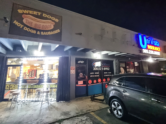 Sweet Dogs lights up the Miami night like a beacon for the hungry, its wooden façade and neon signs promising frankfurter nirvana.