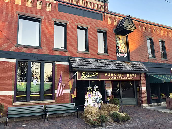 The brick façade of Schmidthaus stands like a time portal to old-world Germany, complete with American and German flags announcing its delicious dual citizenship.