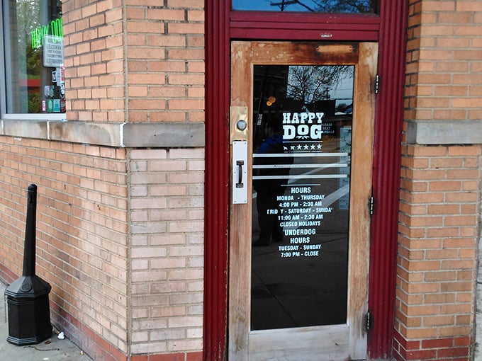 That red door beckons like a portal to hot dog heaven – Cleveland's best-kept culinary secret awaits.