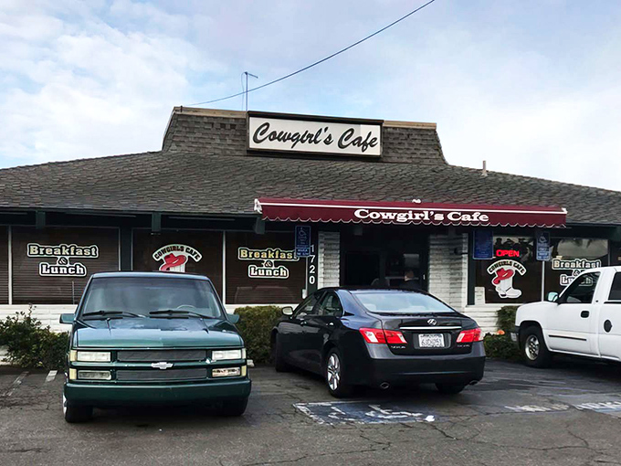 The unassuming exterior of Cowgirl's Cafe proves once again that the best breakfast spots often hide behind modest facades. No frills, just thrills for your taste buds.
