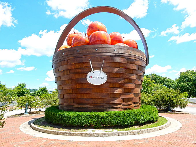 The ultimate picnic accessory! This colossal woven wonder stands proudly against the Ohio sky, making regular baskets feel hopelessly inadequate by comparison.