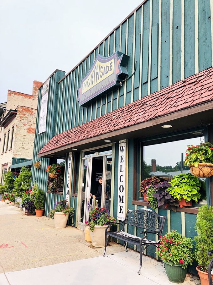 The distinctive green exterior of Northside Grill stands as Ann Arbor's breakfast beacon, complete with flower baskets that say "we care about the details."