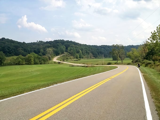 The iconic South 555 sign welcomes riders to Ohio's ultimate motorcycle playground. Two wheels and endless curves—what more could you ask for?