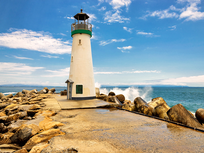 Standing sentinel where land meets sea, Walton Lighthouse gleams against the azure waters of Santa Cruz Harbor. Mother Nature couldn't have designed a more perfect postcard moment.