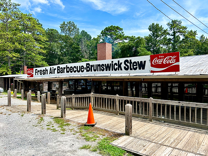 The pilgrimage begins here. Fresh Air Barbecue's unassuming exterior promises no frills, just decades of smoky perfection waiting inside.