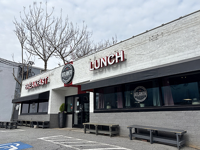The unassuming white brick exterior hides culinary treasures within – like finding a diamond in a very delicious rough.