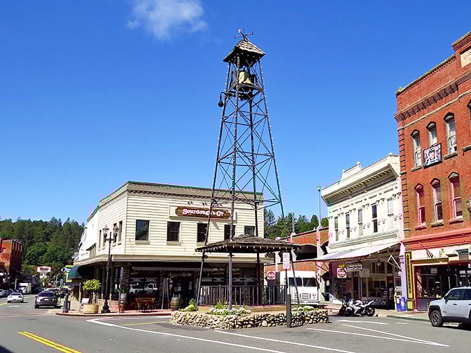 Main Street Placerville welcomes visitors with its historic storefronts and vintage lampposts, a living postcard from California's Gold Rush era.