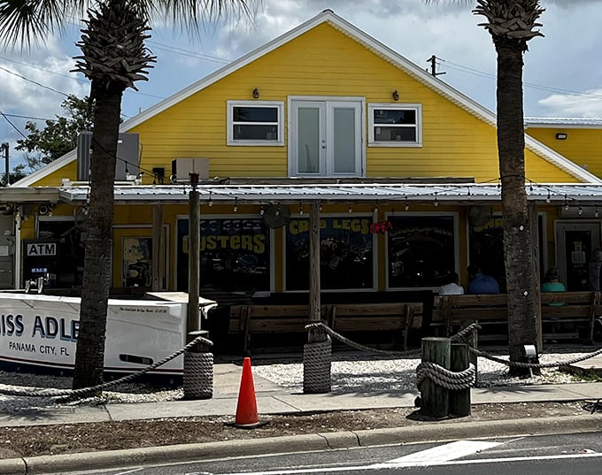 That sunshine-yellow exterior isn't just cheerful—it's a beacon for seafood lovers, promising Gulf treasures within those unassuming walls.