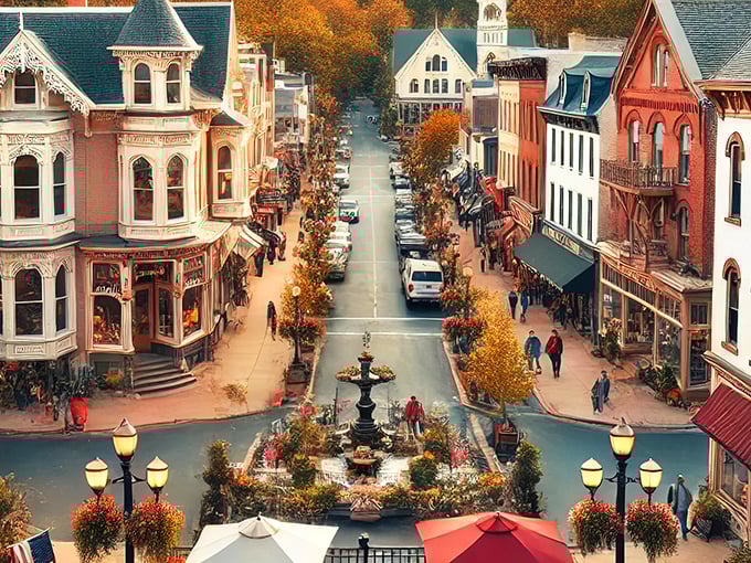 Autumn in Milford's historic district looks like someone spilled the world's most gorgeous box of crayons. Those Victorian buildings aren't just preserved—they're living their best life.