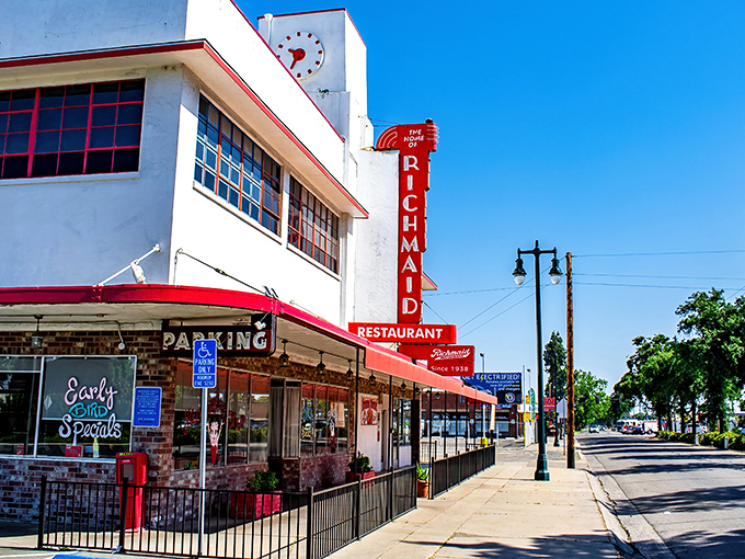 That iconic red neon sign against Lodi's blue sky isn't just advertising – it's a beacon of hope for hungry travelers seeking authentic diner magic.