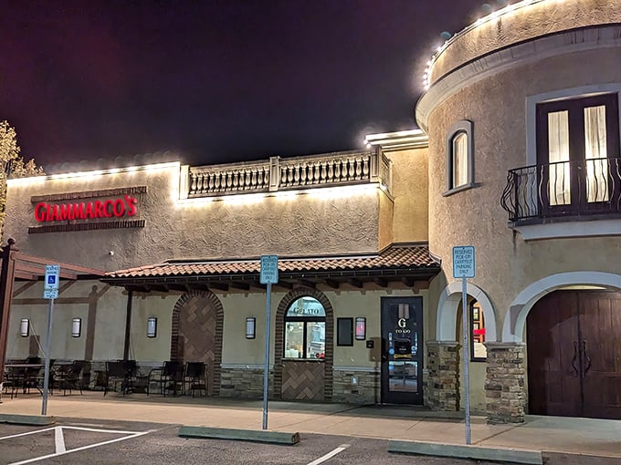 The Mediterranean-inspired exterior of Giammarco's stands like a Tuscan mirage in suburban Ohio, promising authentic Italian flavors behind those welcoming doors.