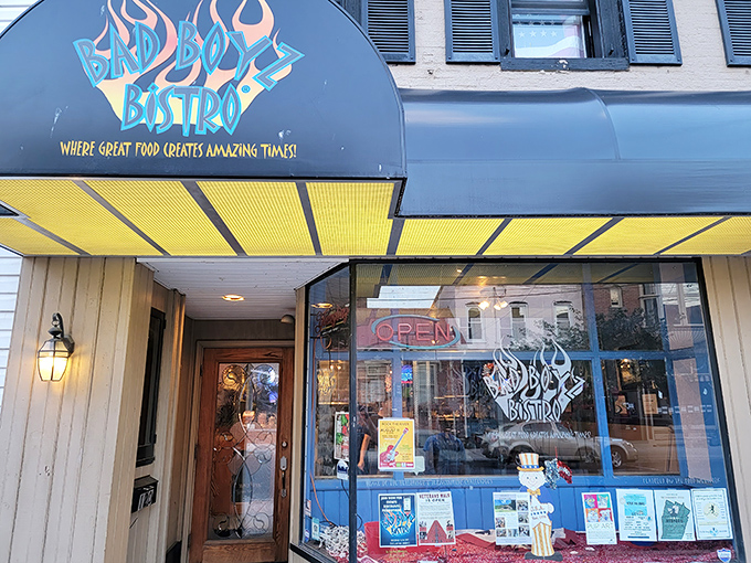 The unassuming exterior of Bad Boyz Bistro in Bedford hides culinary treasures within. That flame-adorned sign isn't just for show—it's a warning for your taste buds.