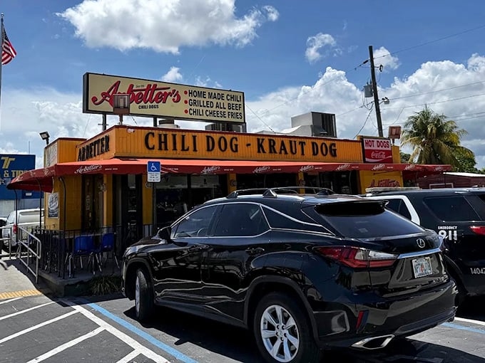 That bright yellow facade isn't just eye-catching – it's a beacon calling all hot dog lovers home.