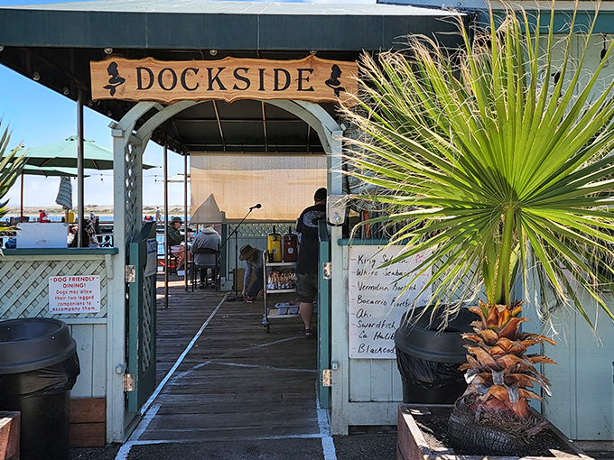 The unassuming exterior of Dockside Restaurant proves once again that culinary treasures often hide in plain sight along California's coast.