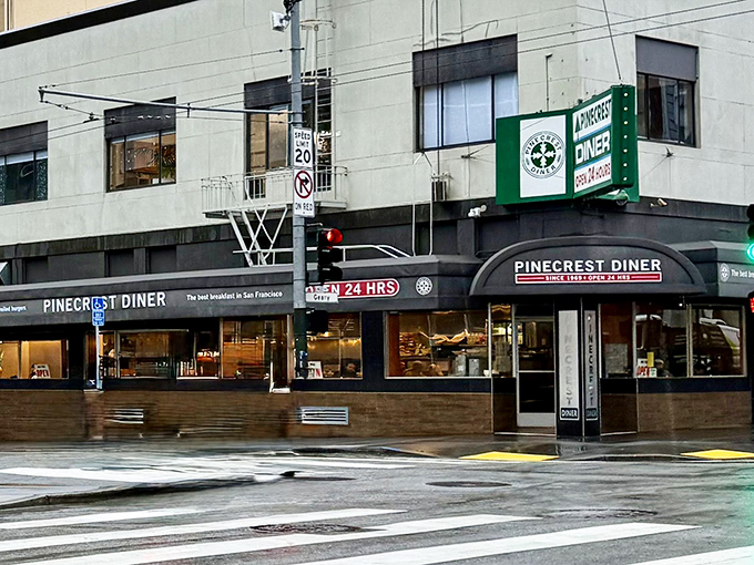 The glowing "OPEN 24 HRS" sign isn't just illuminating the street—it's a beacon of hope for hungry night owls and early birds alike.