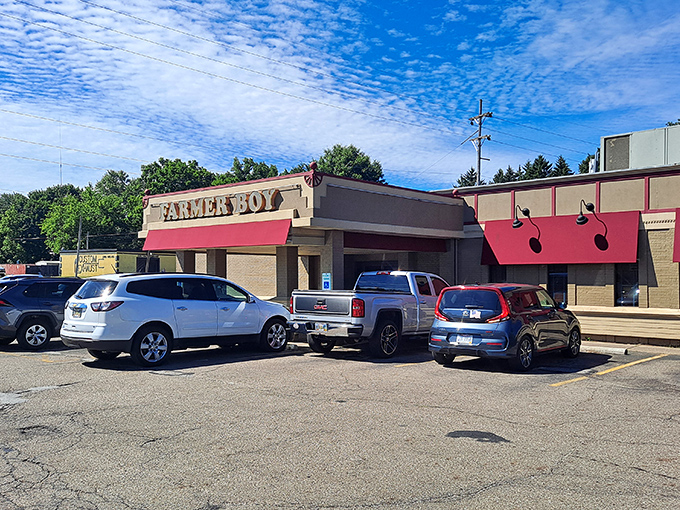 The neon glow of Farmer Boy's sign isn't just illumination—it's a beacon calling hungry souls home to comfort food paradise.