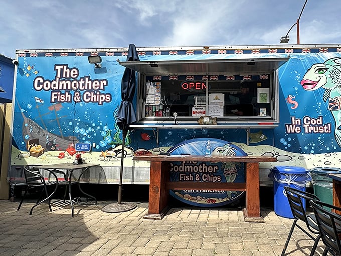 That brilliant blue exterior isn't just eye-catching – it's a beacon calling all seafood lovers home.