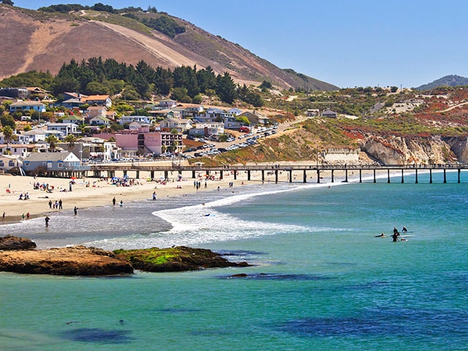 Avila Beach from above – where palm trees stand like exclamation points and the ocean whispers, "Slow down, you've arrived at California's best-kept coastal secret."