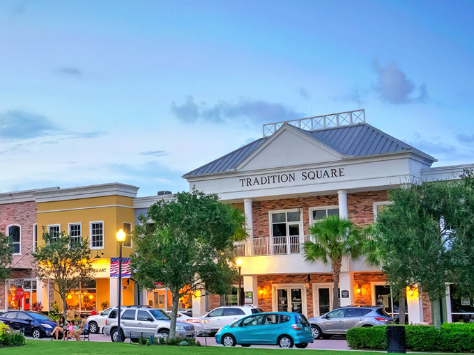 Tradition Square brings small-town charm with big-city convenience. These colorful storefronts under swaying palms create the perfect backdrop for afternoon strolls and impromptu coffee dates.