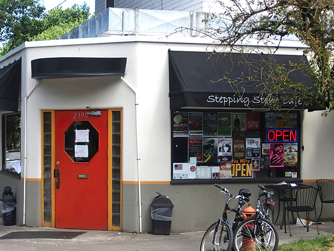 That iconic red door isn't just an entrance—it's a portal to breakfast nirvana. Stepping Stone's exterior promises comfort without pretension.