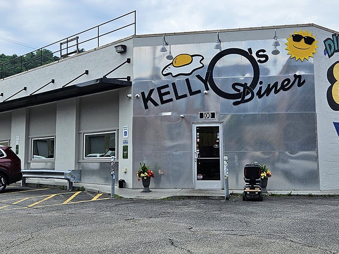 The metallic facade and sunny-side-up egg logo promise what lies within: unpretentious comfort food that Pittsburgh locals line up for daily.