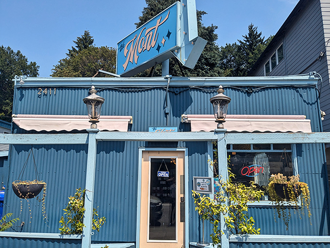 The Mont's electric blue exterior isn't just a building—it's a morning beacon of hope for the breakfast-deprived masses of Portland.