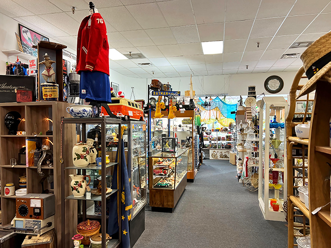 The unassuming exterior hides a universe of treasures within. Like finding a portal to the past disguised as a strip mall storefront.