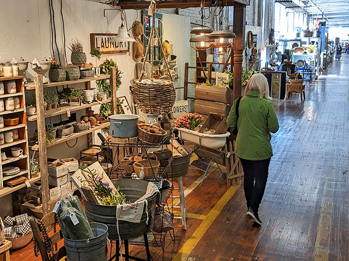 Farmhouse chic meets industrial heritage in this aisle of The Depot. Like your grandmother's attic, if your grandmother collected galvanized metal and had impeccable taste.