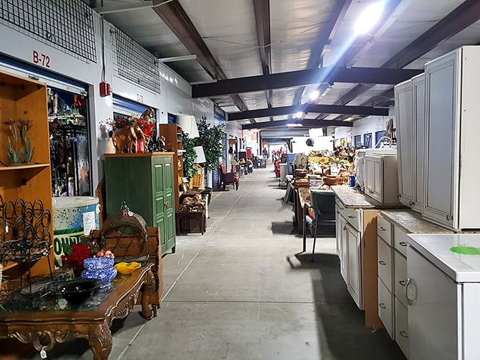 The covered walkways of Beach Boulevard Flea Market stretch like urban canyons of possibility, where one person's castoffs become another's treasures.