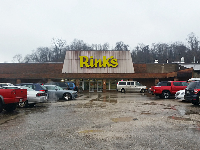 Don't let the humble exterior fool you—behind that bright yellow "Rinks" sign lies a treasure hunter's paradise waiting to be explored.