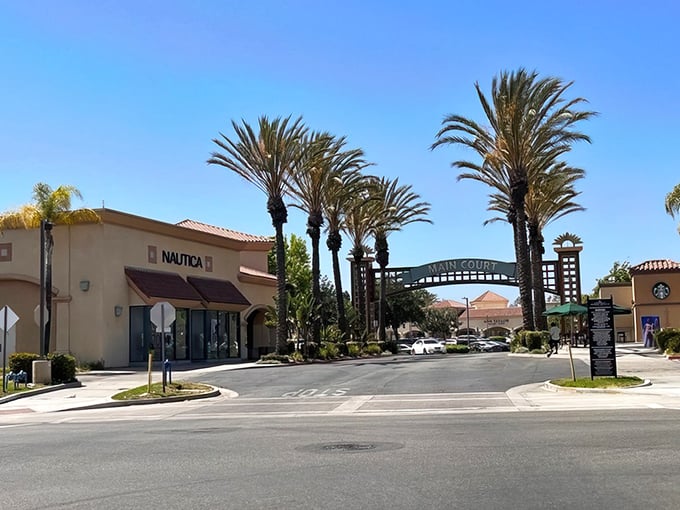 Palm trees line the entrance to this sunny California outlet, where big brands like Nautica promise major deals in a laid-back setting—creating that quintessential California shopping oasis where your wallet goes to vacation.