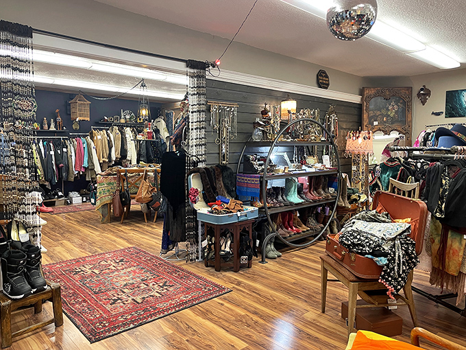The storefront of Revival Vintage beckons with a parade of crimson treasures, like a fashion time machine waiting for you to step aboard.