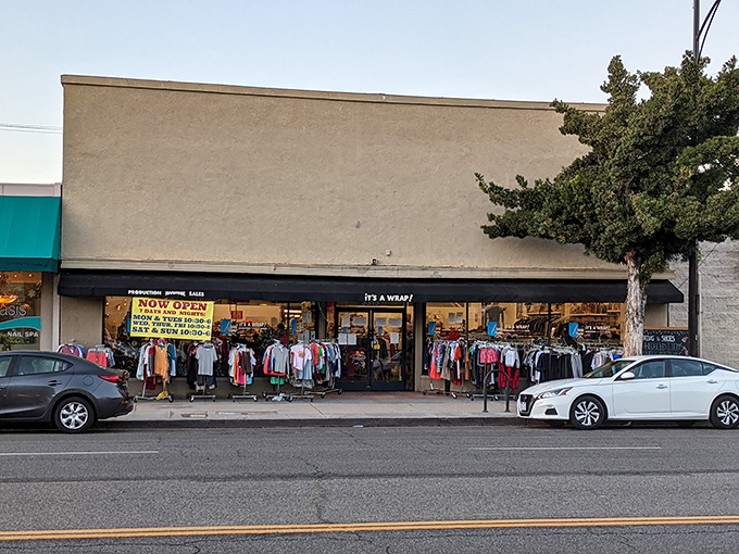 The unassuming storefront of It's A Wrap Production in Burbank—Hollywood's best-kept wardrobe secret hiding in plain sight on Magnolia Boulevard.