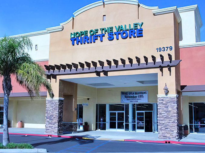The desert-hued exterior of Hope of the Valley beckons like an oasis for bargain hunters, complete with palm tree doorman.