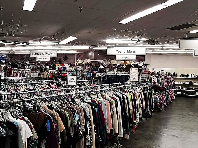 The unassuming storefront of Mega Thrift belies the wonderland within – like finding a portal to bargain dimension hiding in plain sight at a suburban strip mall.
