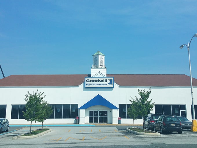 The unassuming exterior of Wilmington's Goodwill belies the treasure trove within. Like a Vegas casino, what happens inside defies the modest façade. 