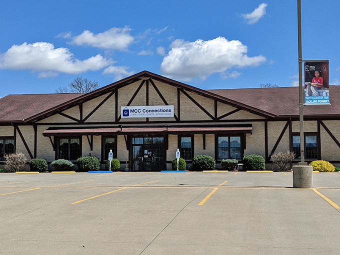 The Tudor-style exterior of MCC Connections promises treasure hunting adventures within. Like a castle of secondhand wonders waiting to be explored.
