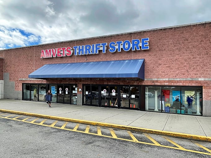 The unassuming brick facade hides a universe of possibilities. Like a treasure chest disguised as a building, AMVETS beckons bargain hunters with its iconic blue awning.